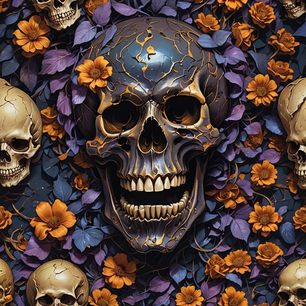 Skull Flower - Macabre Dark Fantasy Floral Portrait in Vivid...