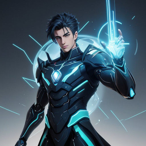 Tron-Inspired Anime Hero in Futuristic Armor - AI Art