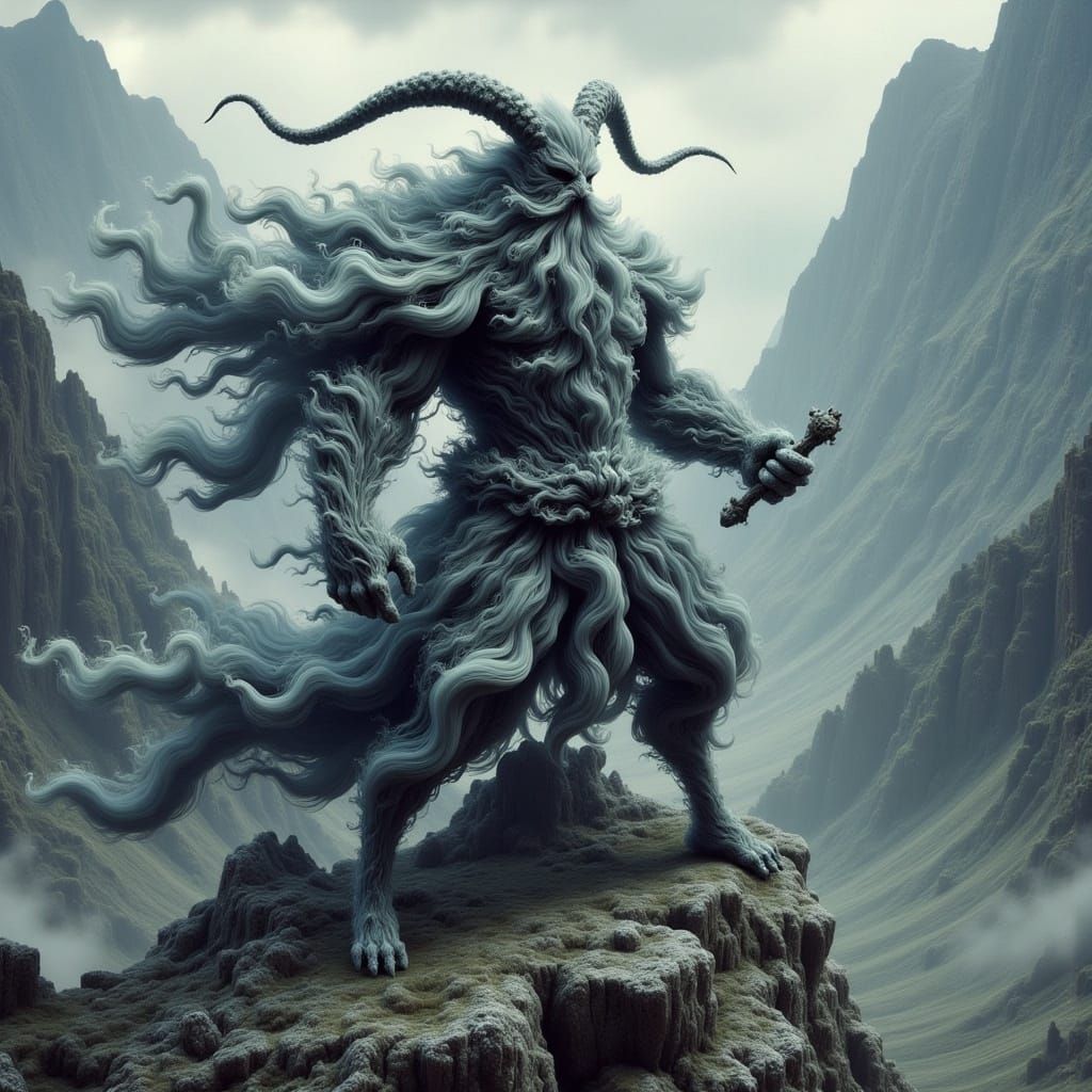 Surreal Folkloric Figure in Germanic Mountains - AI Art
