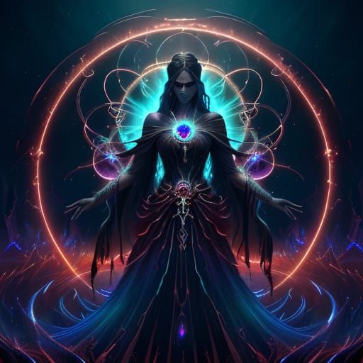 Mystical Being in Ruby Rust Aura with Electric Vei... - AI Art