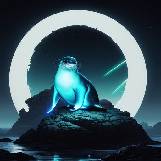 The alien seal - Surreal Sci-Fi Seal Roams a Moonlit Shoreli...