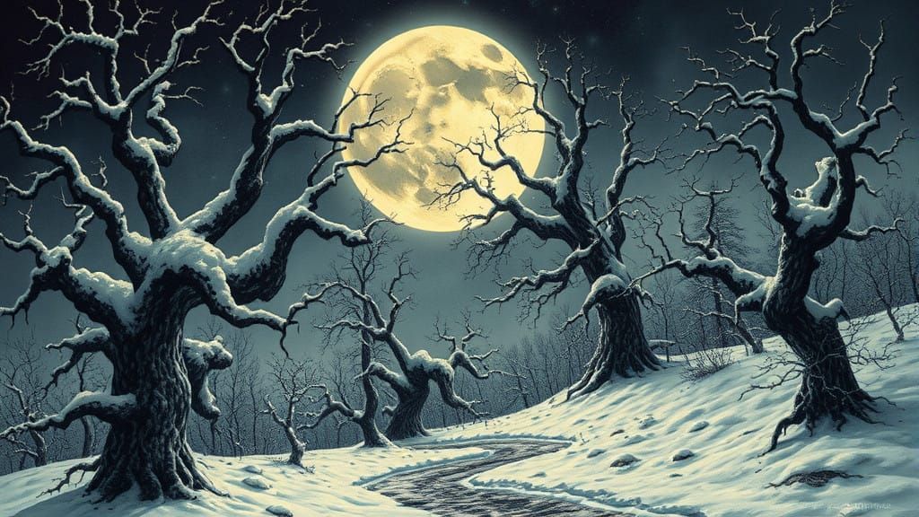 Ethereal Winter Landscape in Surrealist Style - AI Art