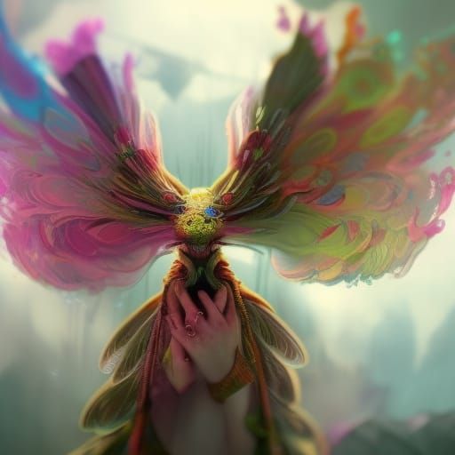 A lady holding a big gentle bug - AI Generated Artwork - NightCafe Creator