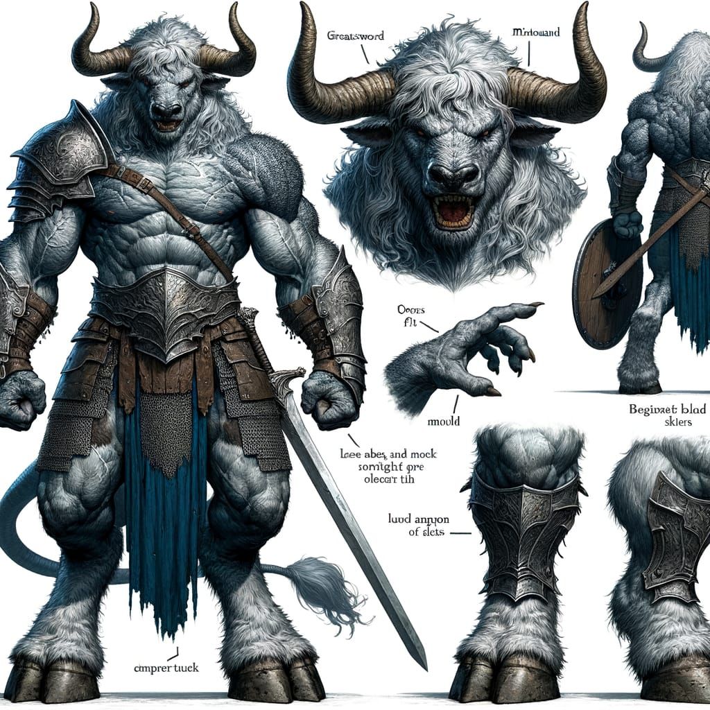 Minotaur Beastiary entry - Powerful Minotaur in Plate Mail A...