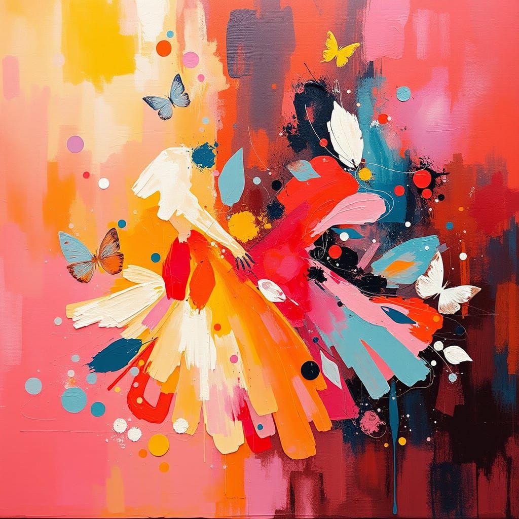 Contrast - Whimsical Abstract Dance in Soft Pastels and Dark...