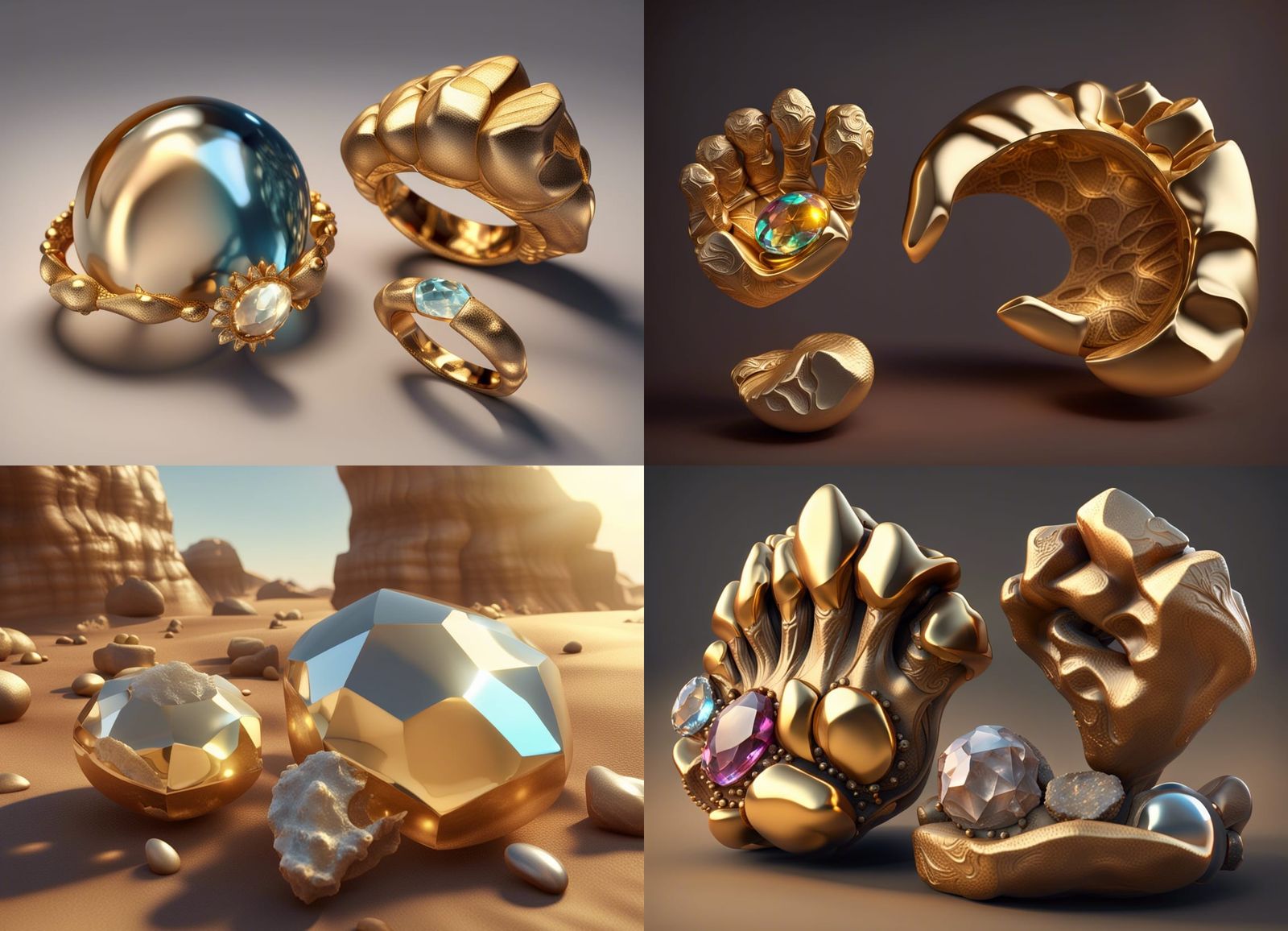 Two Hand fulls of gems and fossils 3Delight 3D shading 3DEXCITE Unity ...
