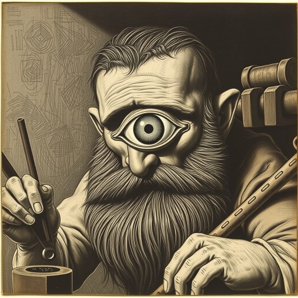 One-Eyed Blacksmith Cyclops in Dadaist Art - AI Art