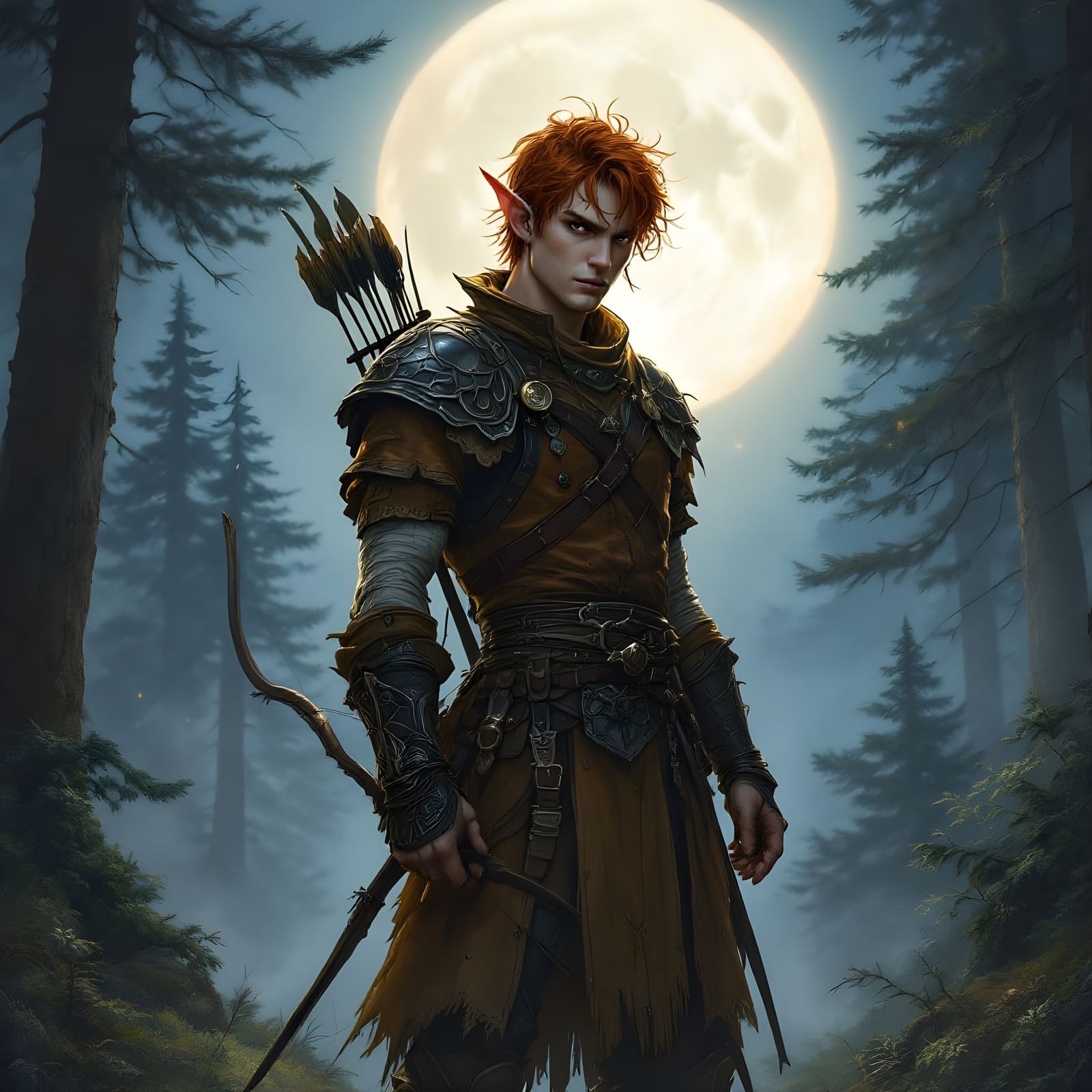The Hunter V2 - Ethereal Elven Hunter in Moonlit Forest