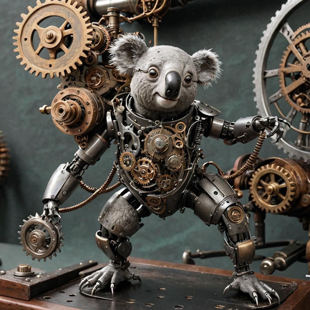 Mecha Steampunk Automaton Anthropomorphic Koala Bear Visible Gears ...