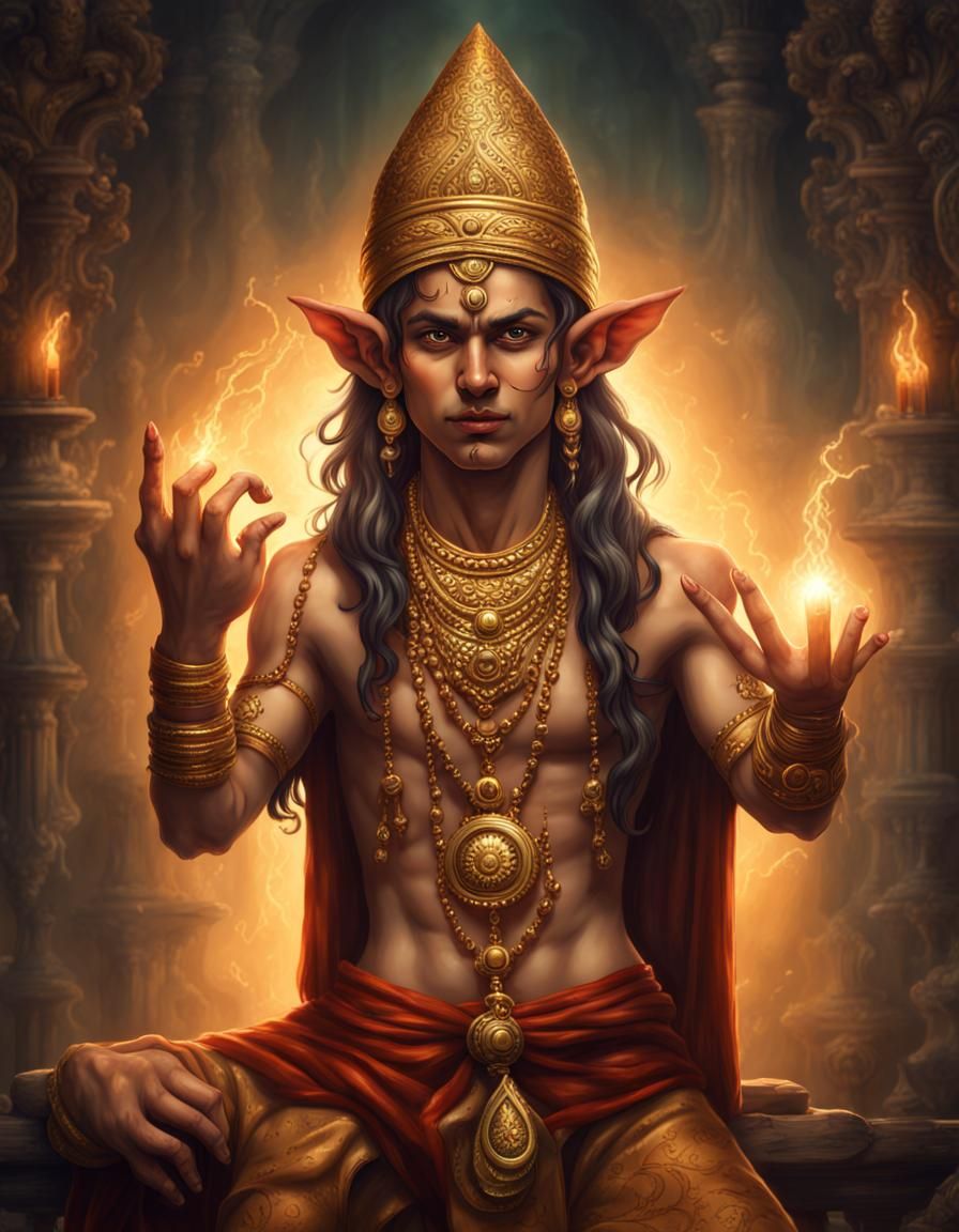 a portrait of an Intelligent Funny ELF supernatural character being ...