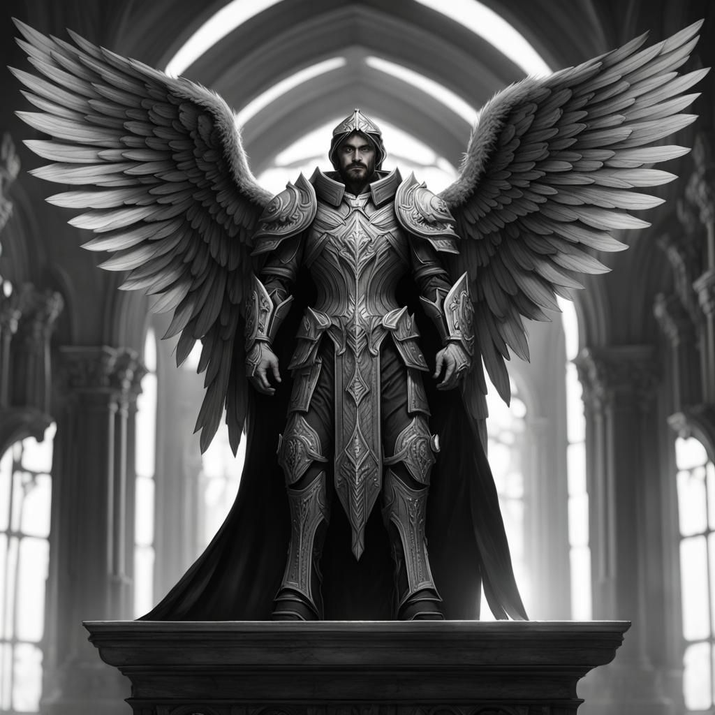 Dark, Portrait,arch seraph, man, armor, wings, truth, librarian ...