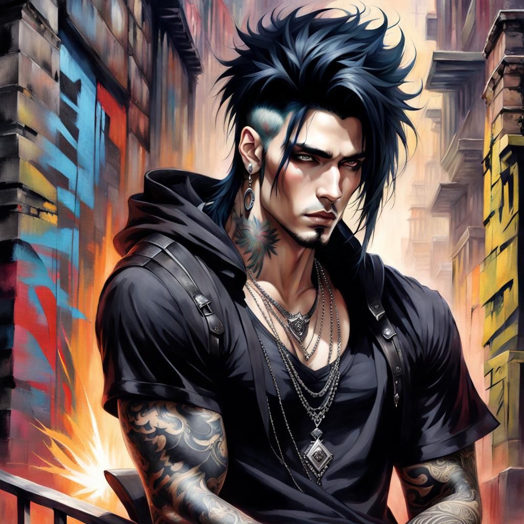 Painterly Portrait of Emo Goth Man - AI Generated Artwork - NightCafe ...