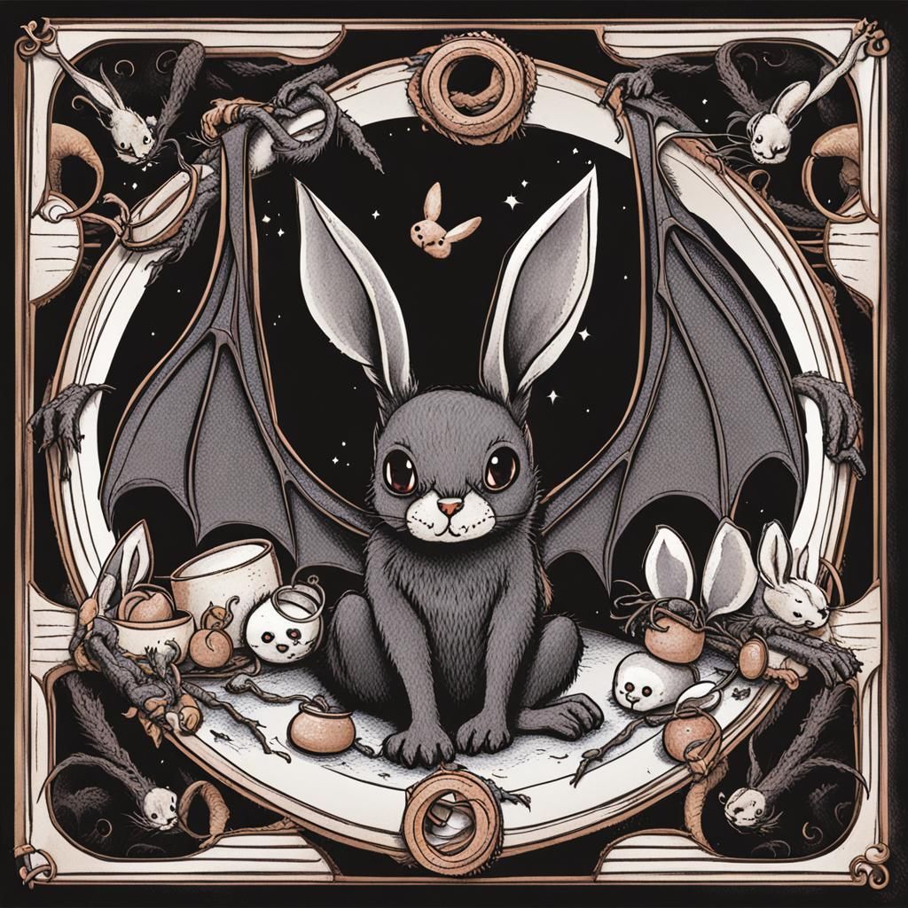 Roasted bat with bunny rings - AI Generated Artwork - NightCafe Creator