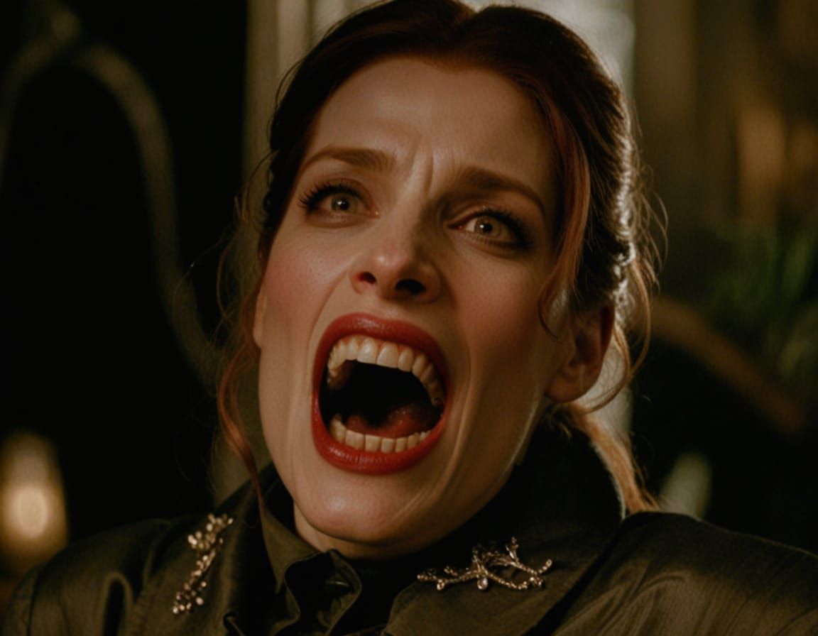 Ethereal Vampire Goddess with Piranha Fangs - AI Art