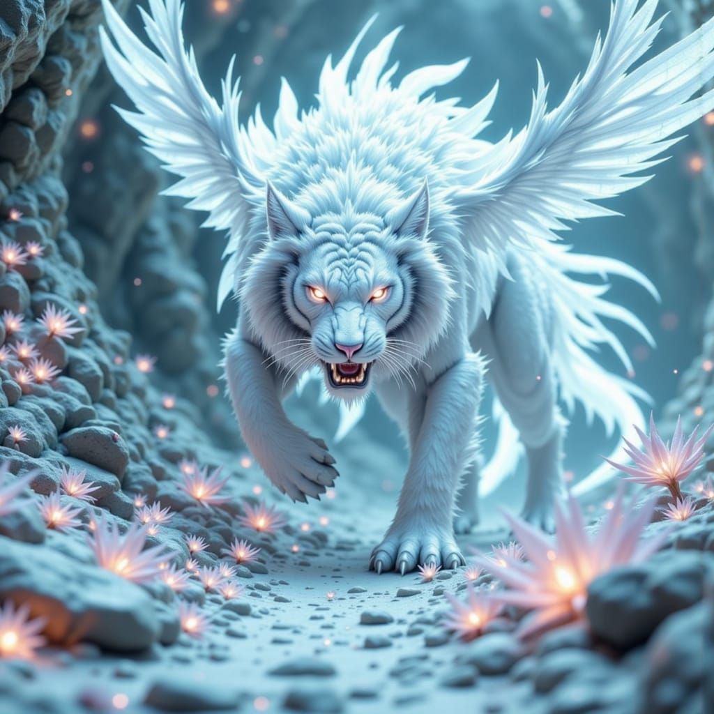 Winged Ice Tiger Refined... - Cyber Angel Battles Glowing Fr...