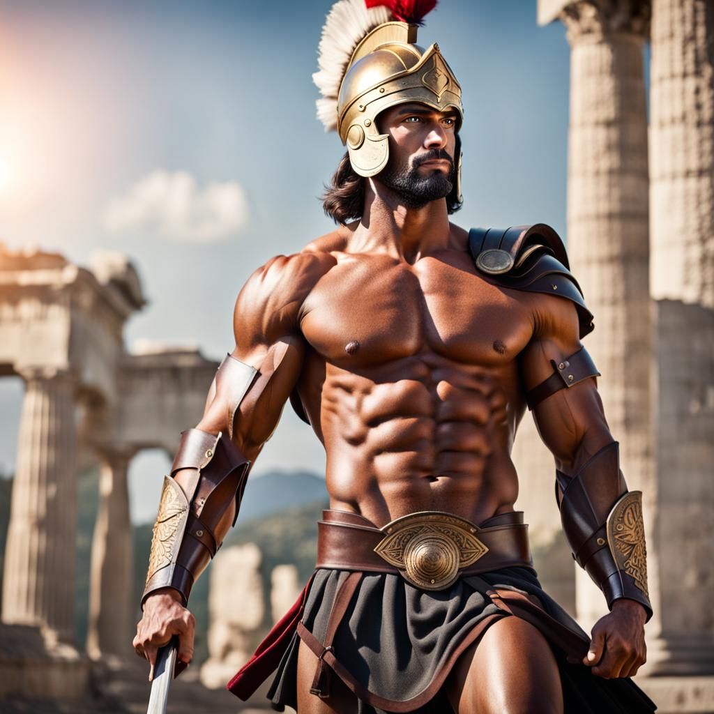 Ancient Greek hero in helmet - AI Generated Artwork - NightCafe Creator