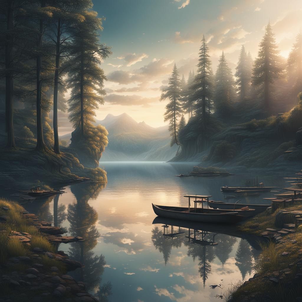 Calm morning lake - Epic Cinematic Lake at Dawn Digital Pai...