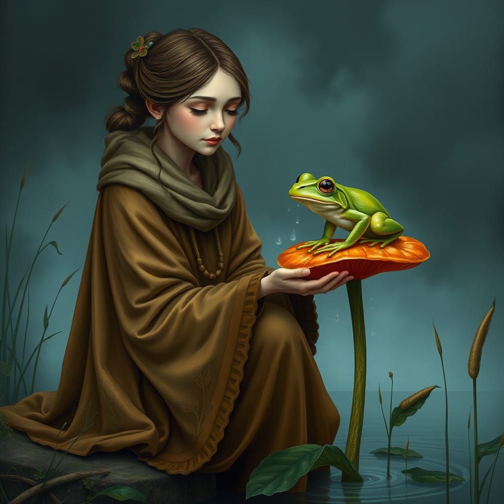 A Woman Tenderly Catches the Tears of a Sorrowful ... - AI Art