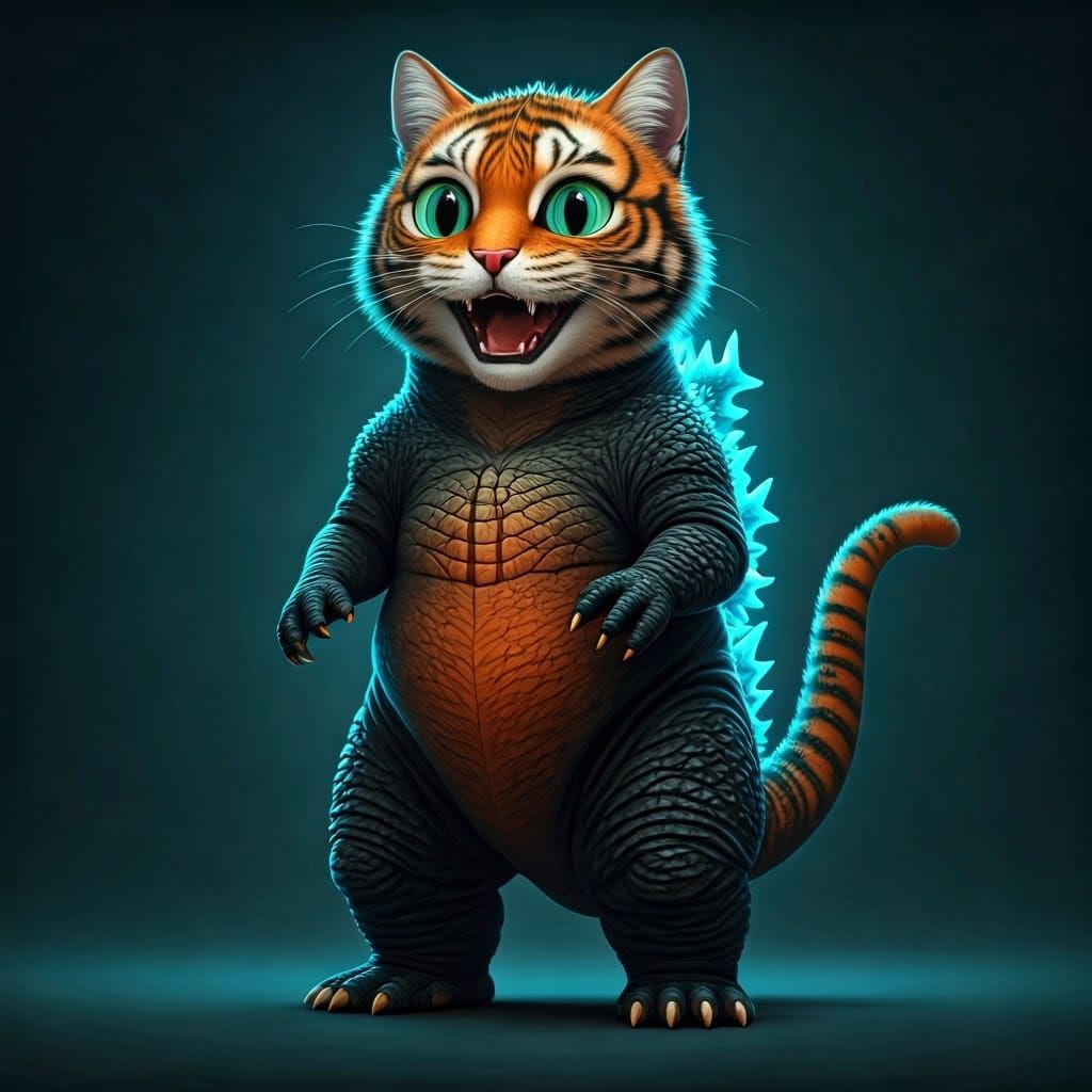 Whimsical Cat-Godzilla Hybrid Embodies Playful Pop... - AI Art