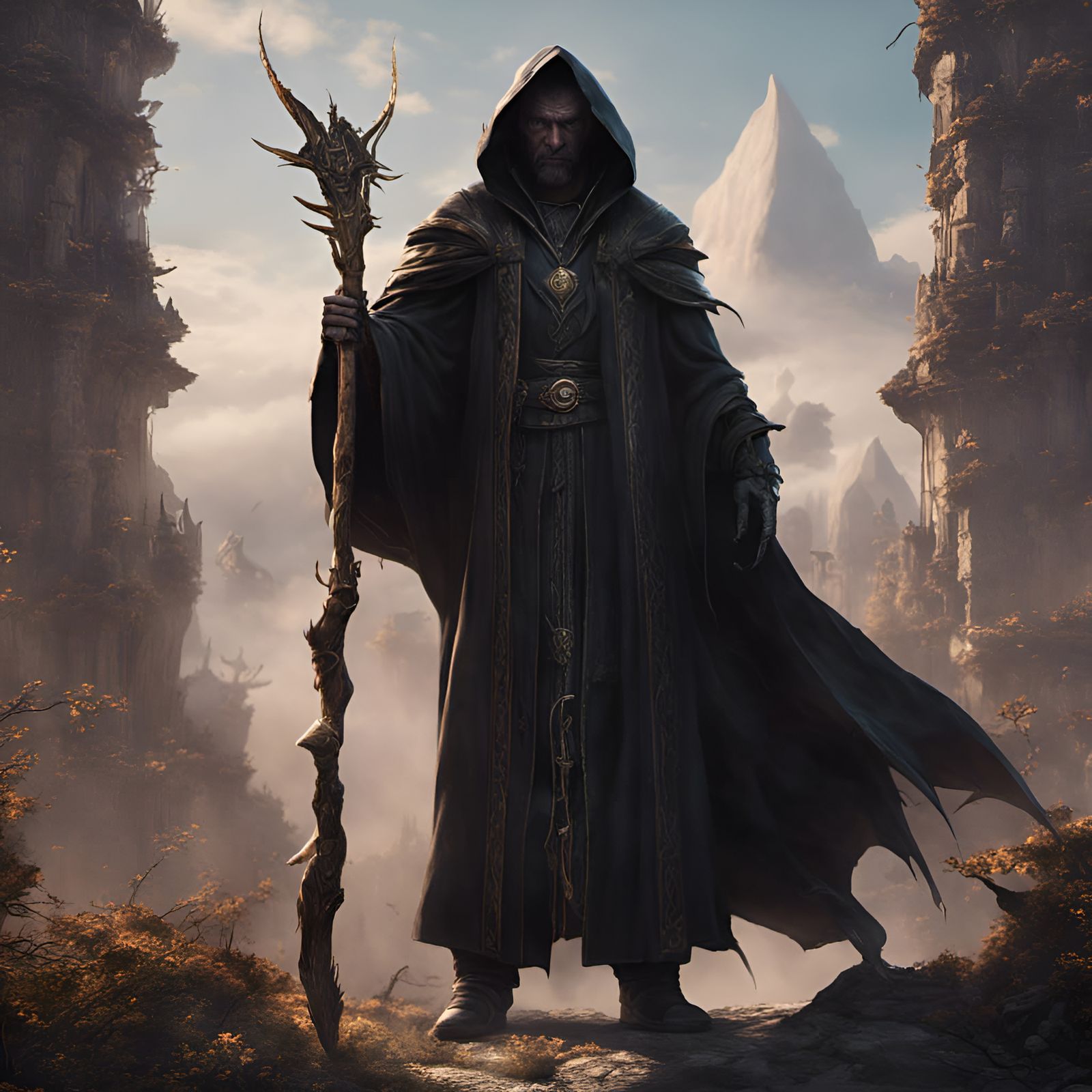 black robed sorcerer with staff - AI Generated Artwork - NightCafe Creator
