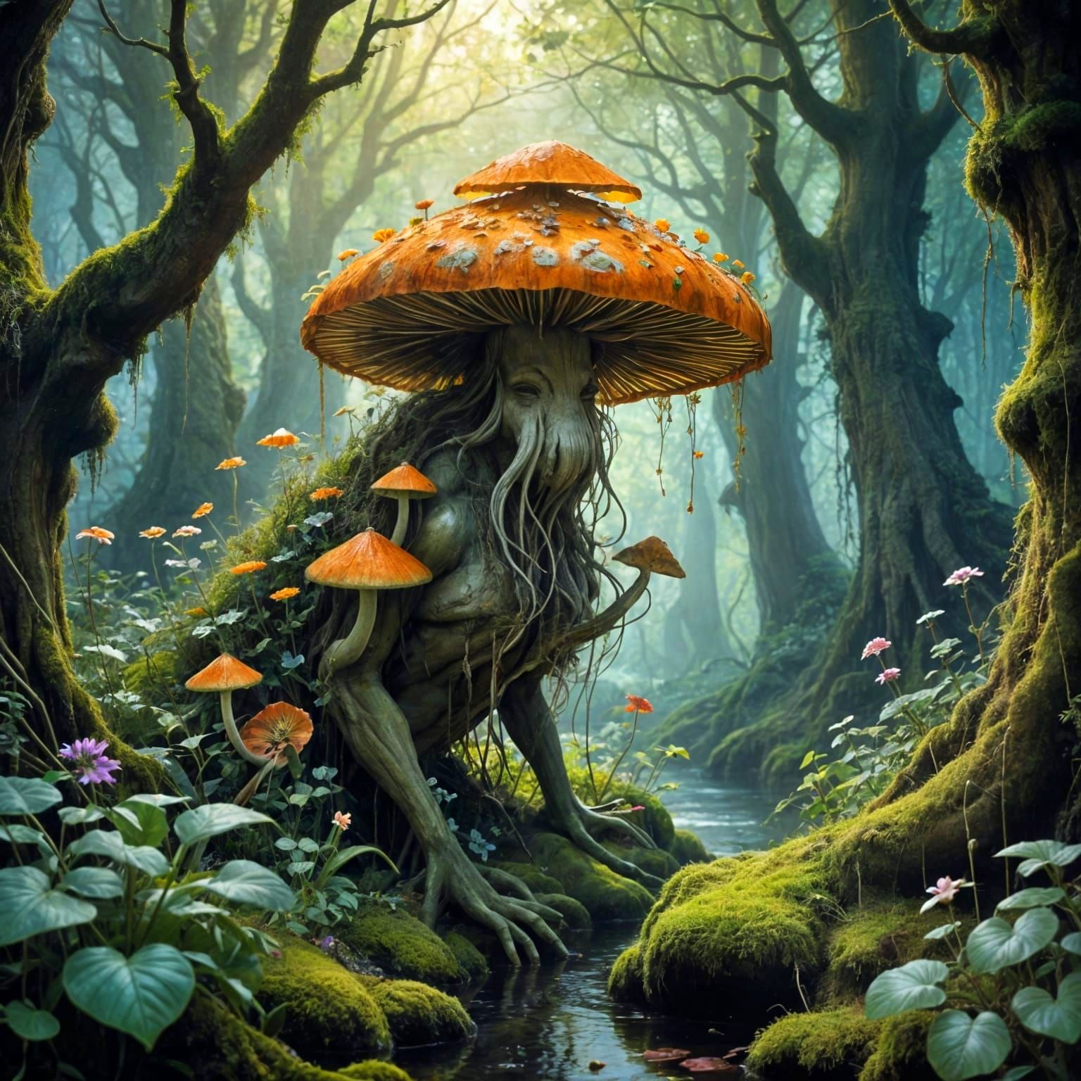 The Mushroom King - Vibrant Fantasy Garden Blooms with Encha...