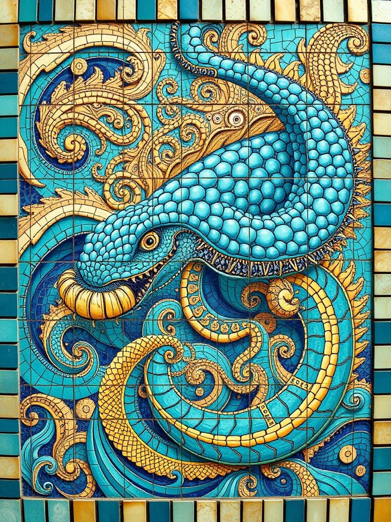Mosaic panel with sea monsters - Mosaic panel with sea monst...