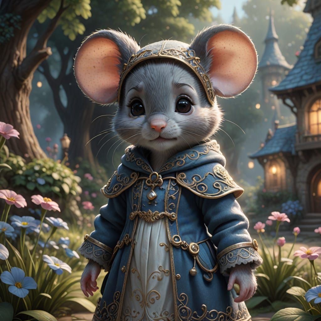 Ethereal Miniature Girl Mouse in Whimsical Fantasy... - AI Art