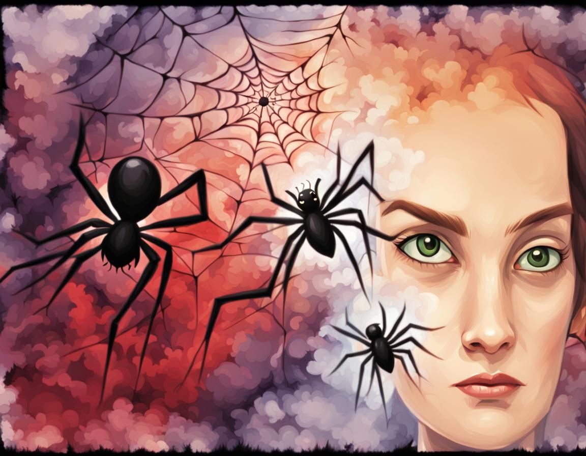 Spiders creeping across my forhead stylized in gothic cartoon in the ...