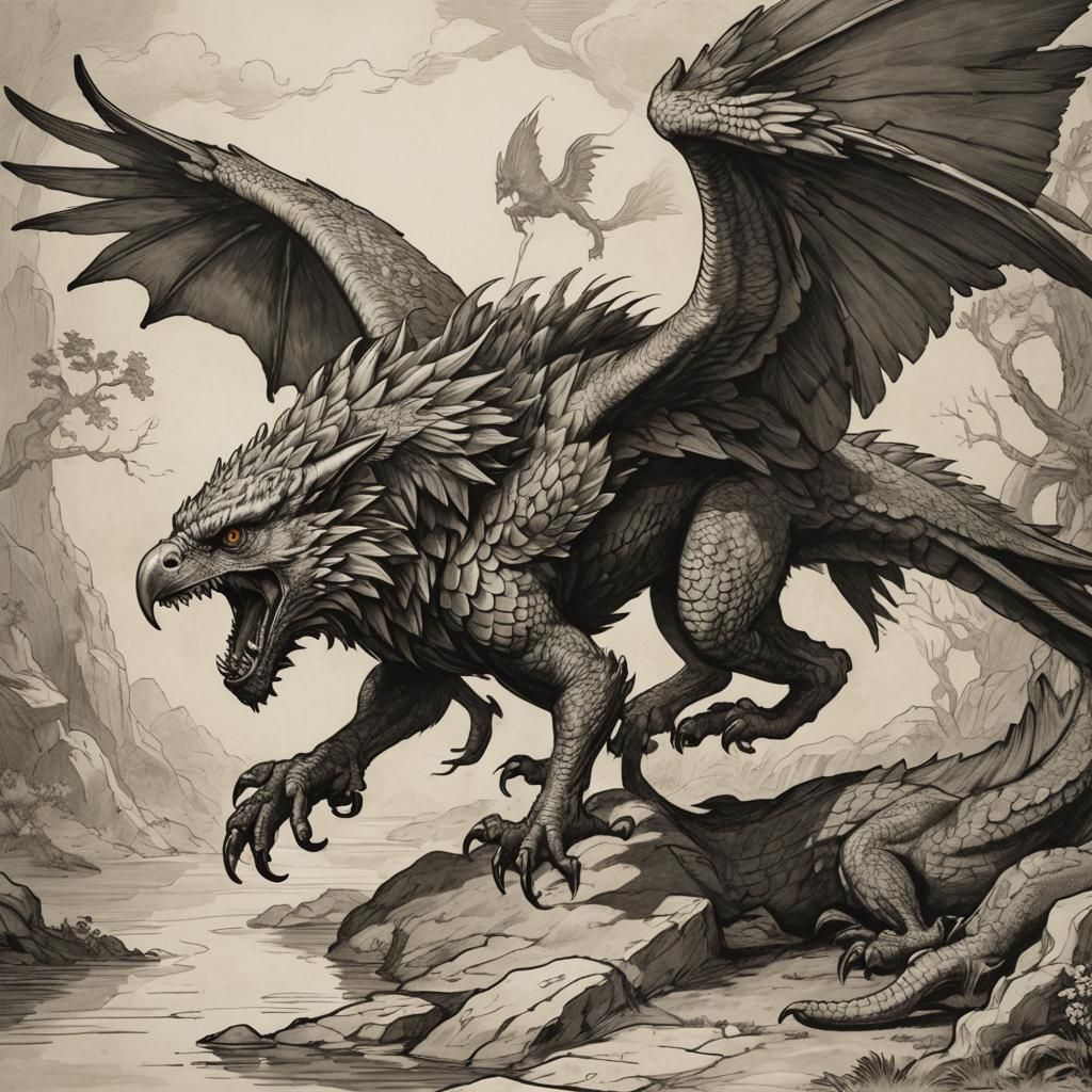 A griffin stalking a dragon - AI Generated Artwork - NightCafe Creator