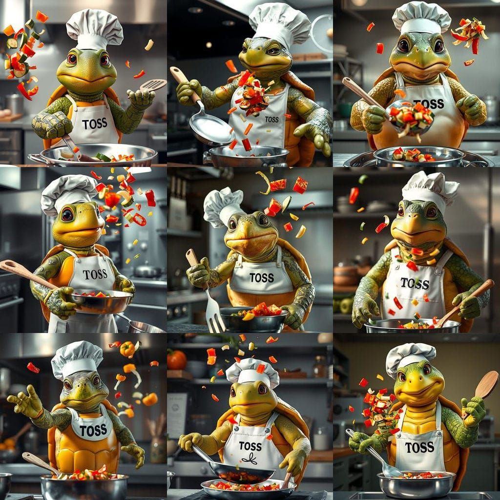 Confident Chef Turtle in Hyperrealistic Kitchen Sc... - AI Art