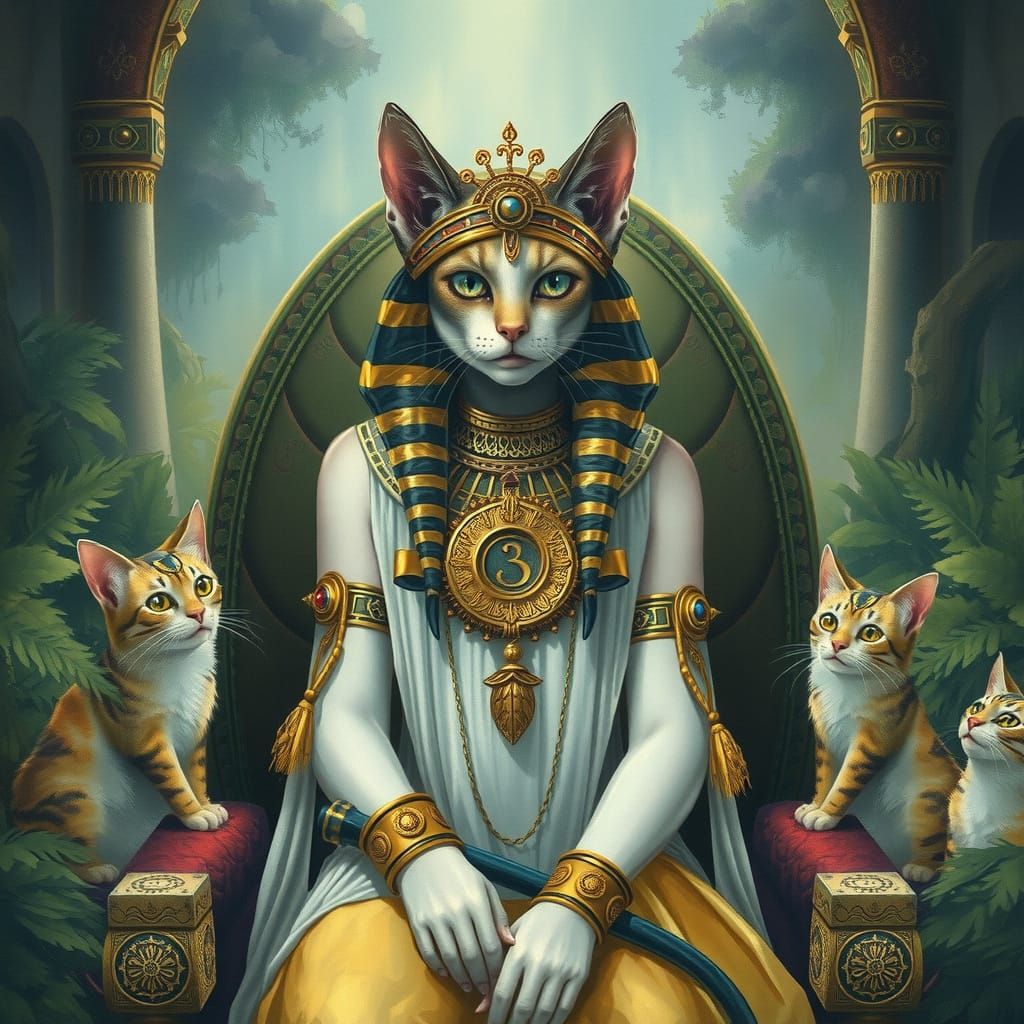cat goddess Priestess of Bast - Regal Feline Goddess Seated ...