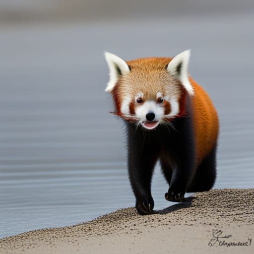 red panda running on the beach - AI Generated Artwork - NightCafe Creator