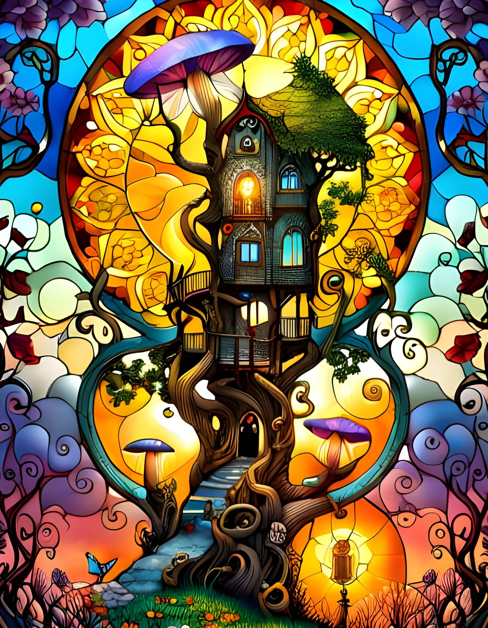 Stained Glass Treehouse - AI Generated Artwork - NightCafe Creator