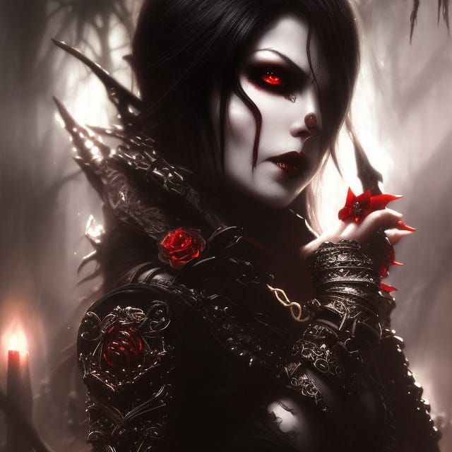 dark gothic vampire, beautiful, scary, hungry, detailed, stuning features, masterpiece, Royo ...