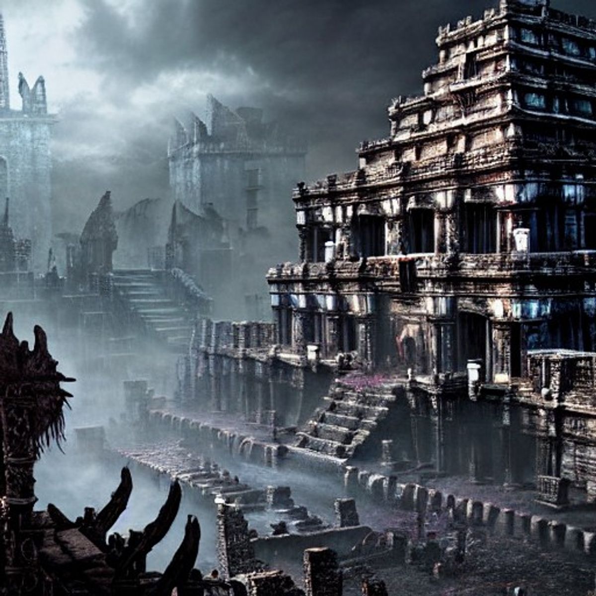 Bloodborne, Mayan city, eldritch, incredibly detailed maximalist matte ...