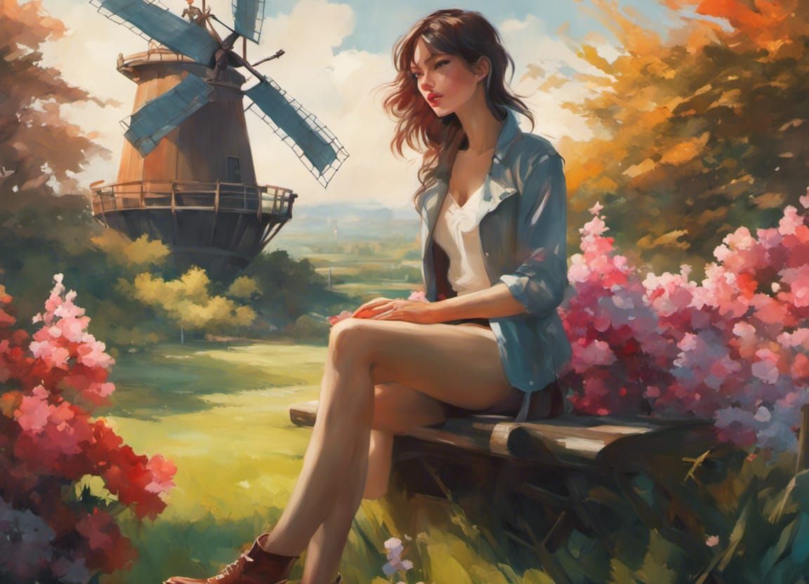 Girl and Windmill - AI Generated Artwork - NightCafe Creator