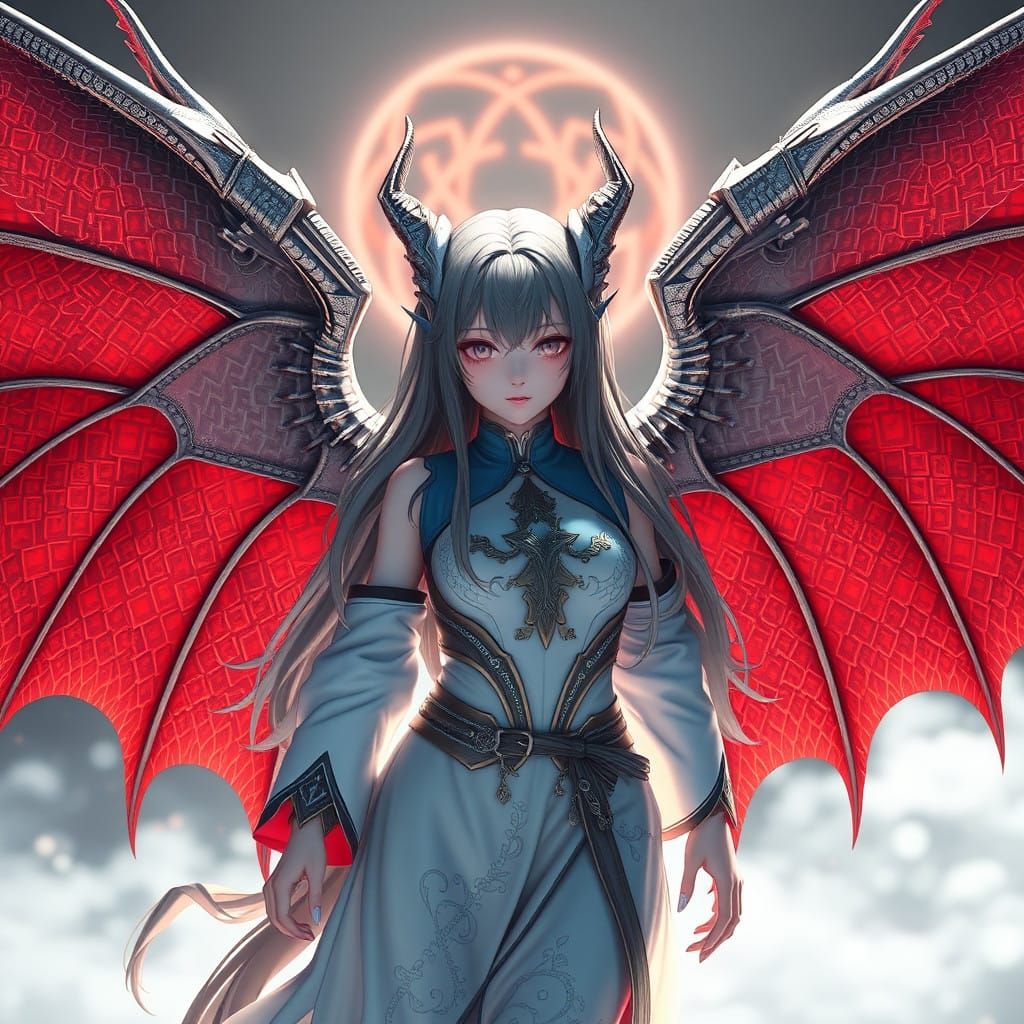 A girl with dragon wings - Girl with Dragon Wings in Vibrant...