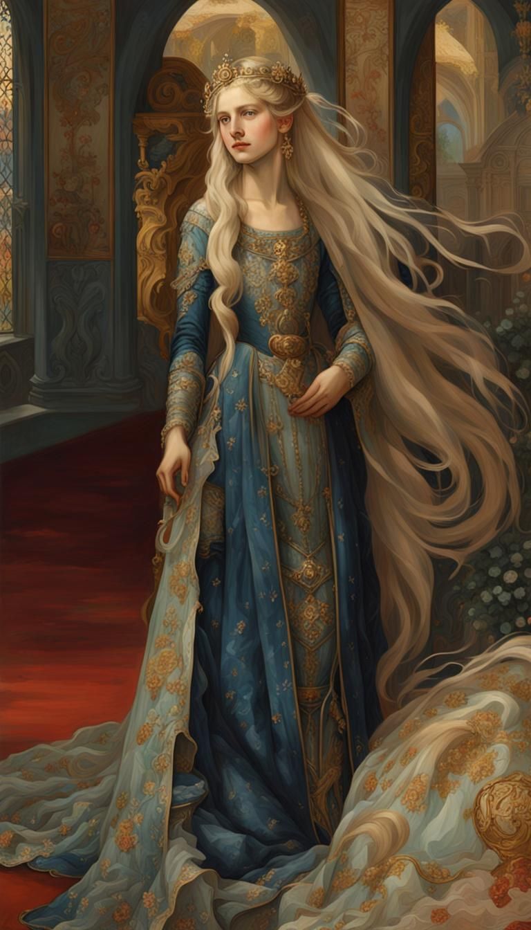 Medieval Castellan, Very Long Blonde Hair, Sumptuous Dress, Palace ...