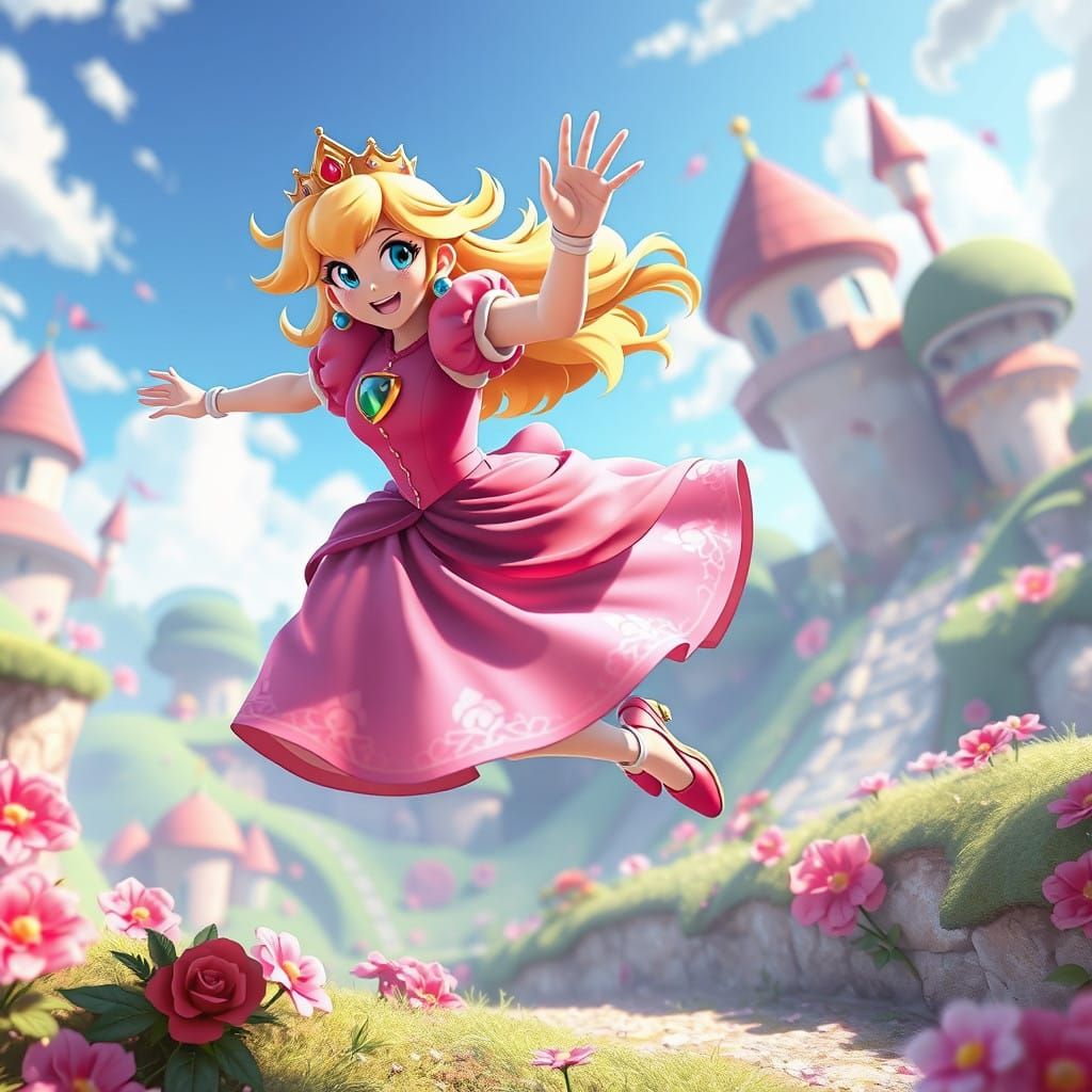 Princess peach jump - Princess Peach Leaps Through Vibrant ...