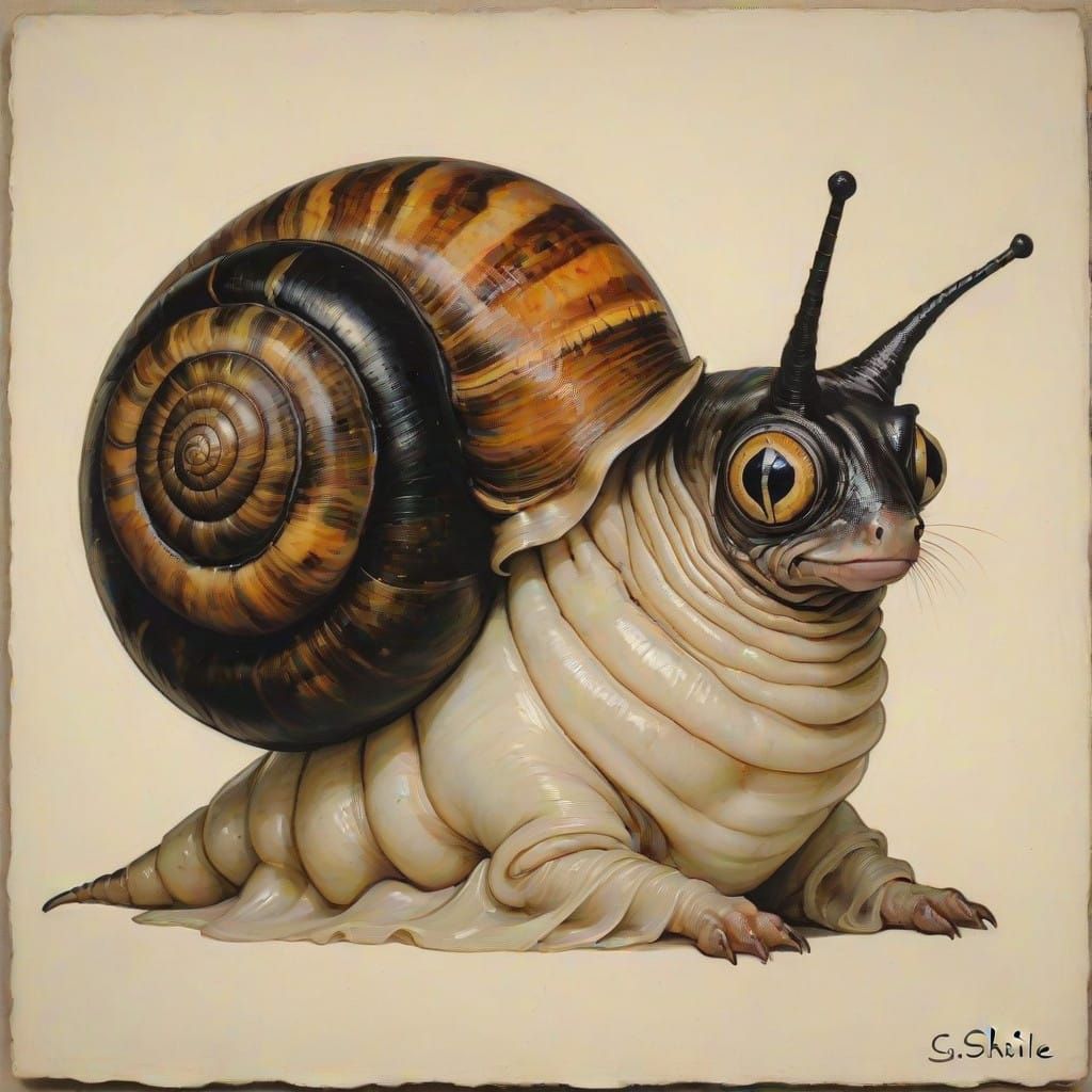 Snail hybrid - Neo-Primitivist Painting of a Dog-Snail Hybri...