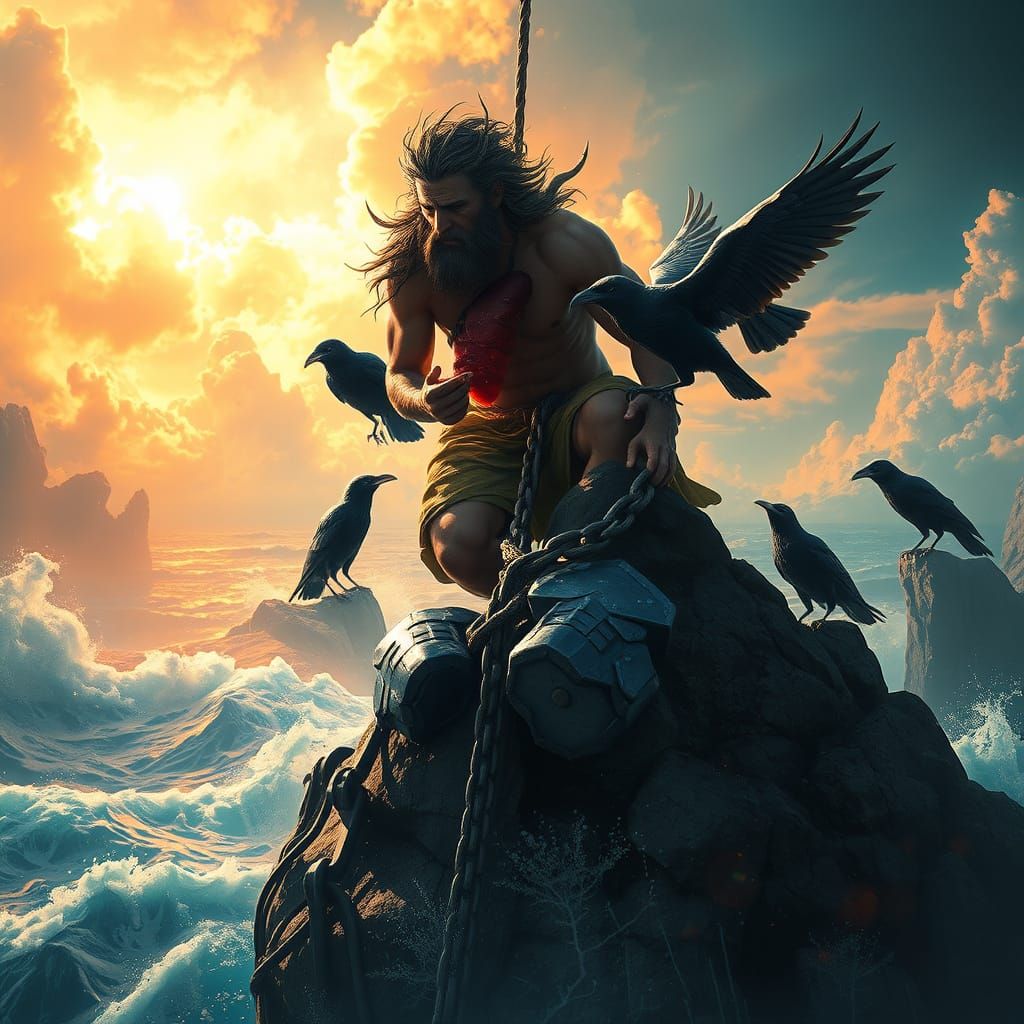 Prometheus in Agony, Chained to a Rock - AI Art