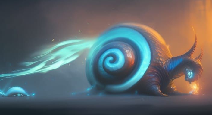monster snail, blue fire, big eyes. a masterpiece, 8k resolution, dark ...