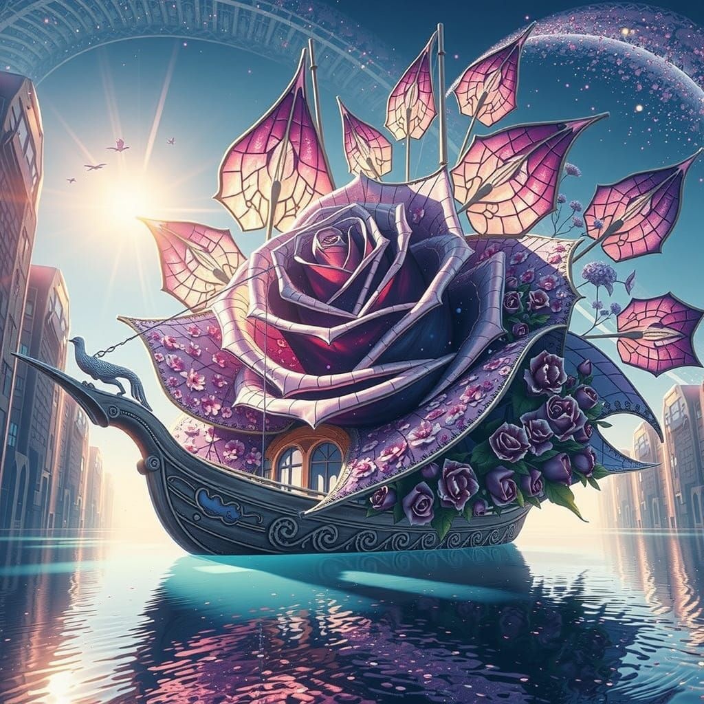 Rose Fairy Royal Ship - Stained Glass Rose Fairy Ship Sails ...