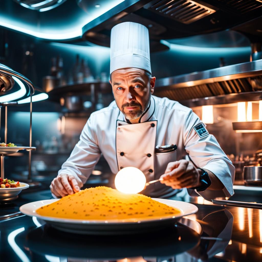 Chef cooking high-tech cuisine dessert - AI Generated Artwork ...