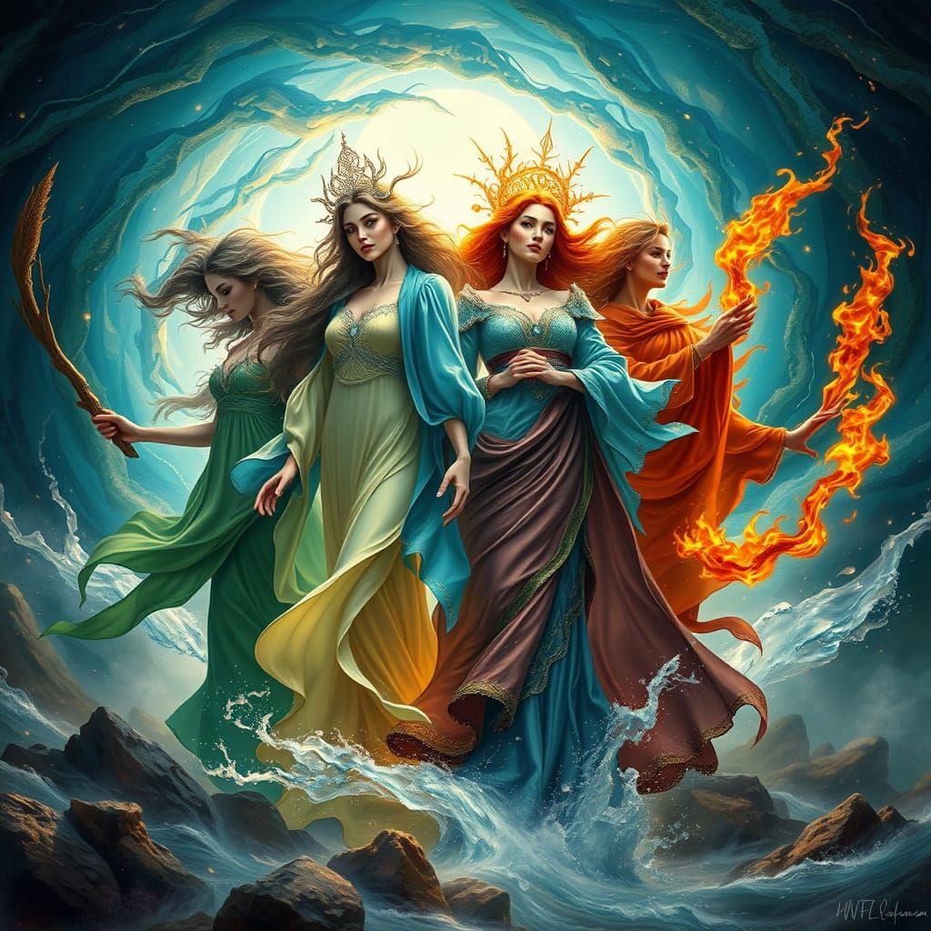 Elemental Goddesses... - Elemental Goddesses in Vibrant Cybe...