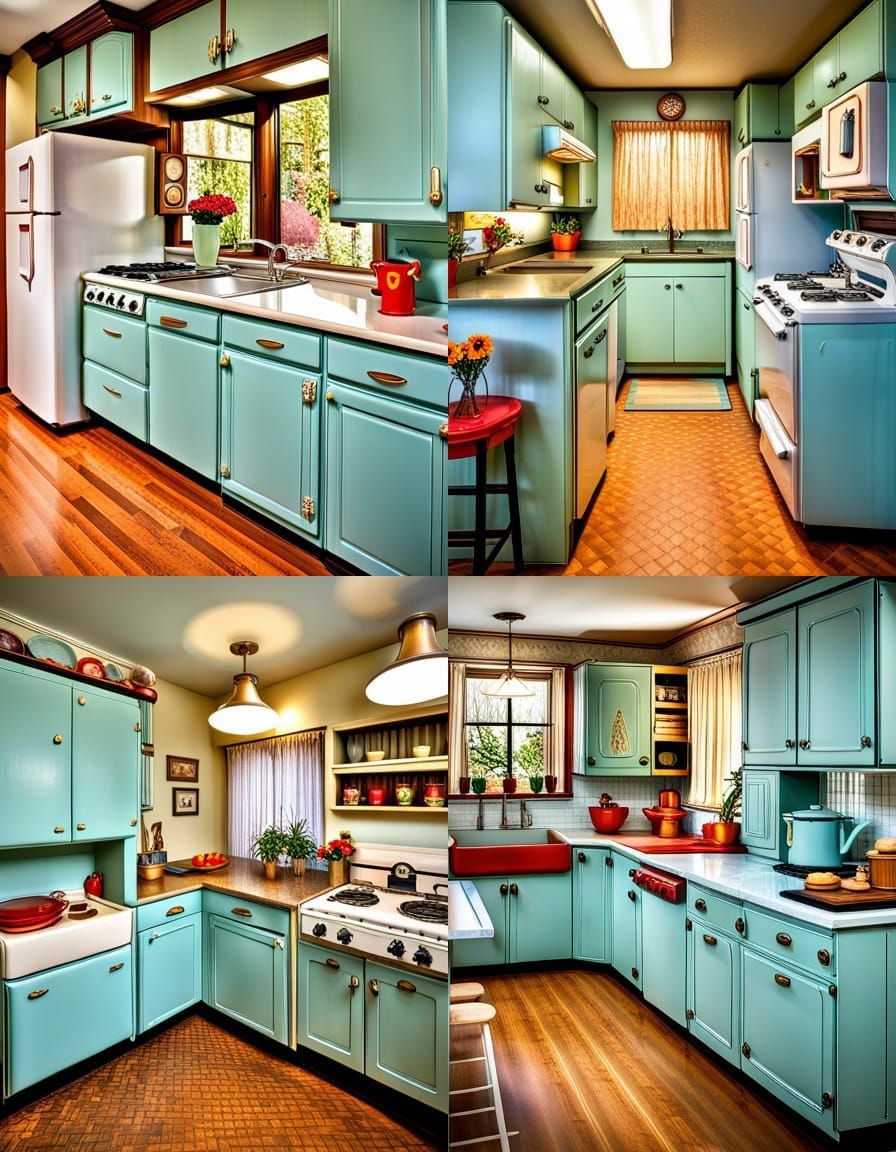 A 1960’s kitchen displaying light blue cabinets and countertops and old ...