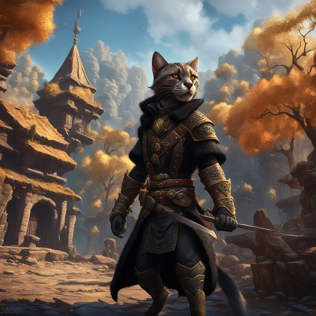 Tabaxi rogue with black fur - AI Generated Artwork - NightCafe Creator