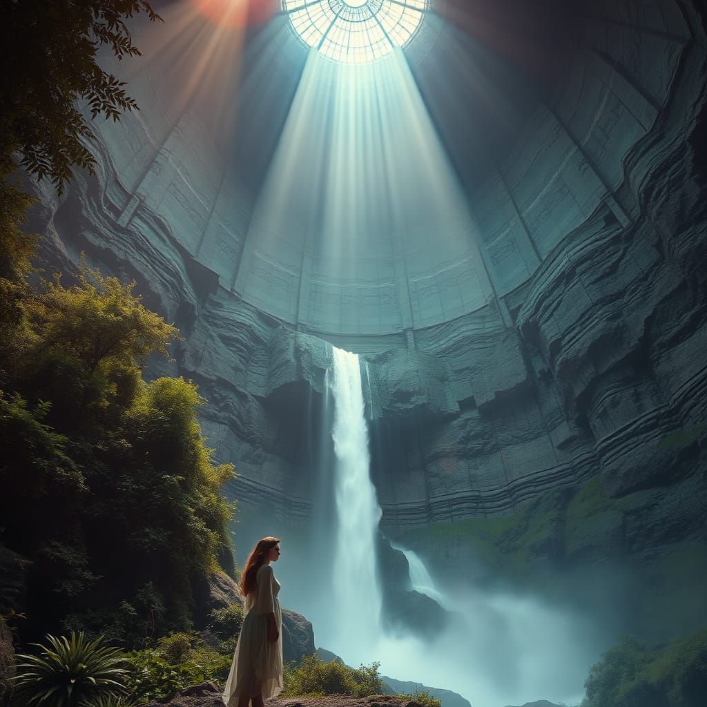 Skylight - Dreamy Woman Amidst Majestic Skylight and Waterf...