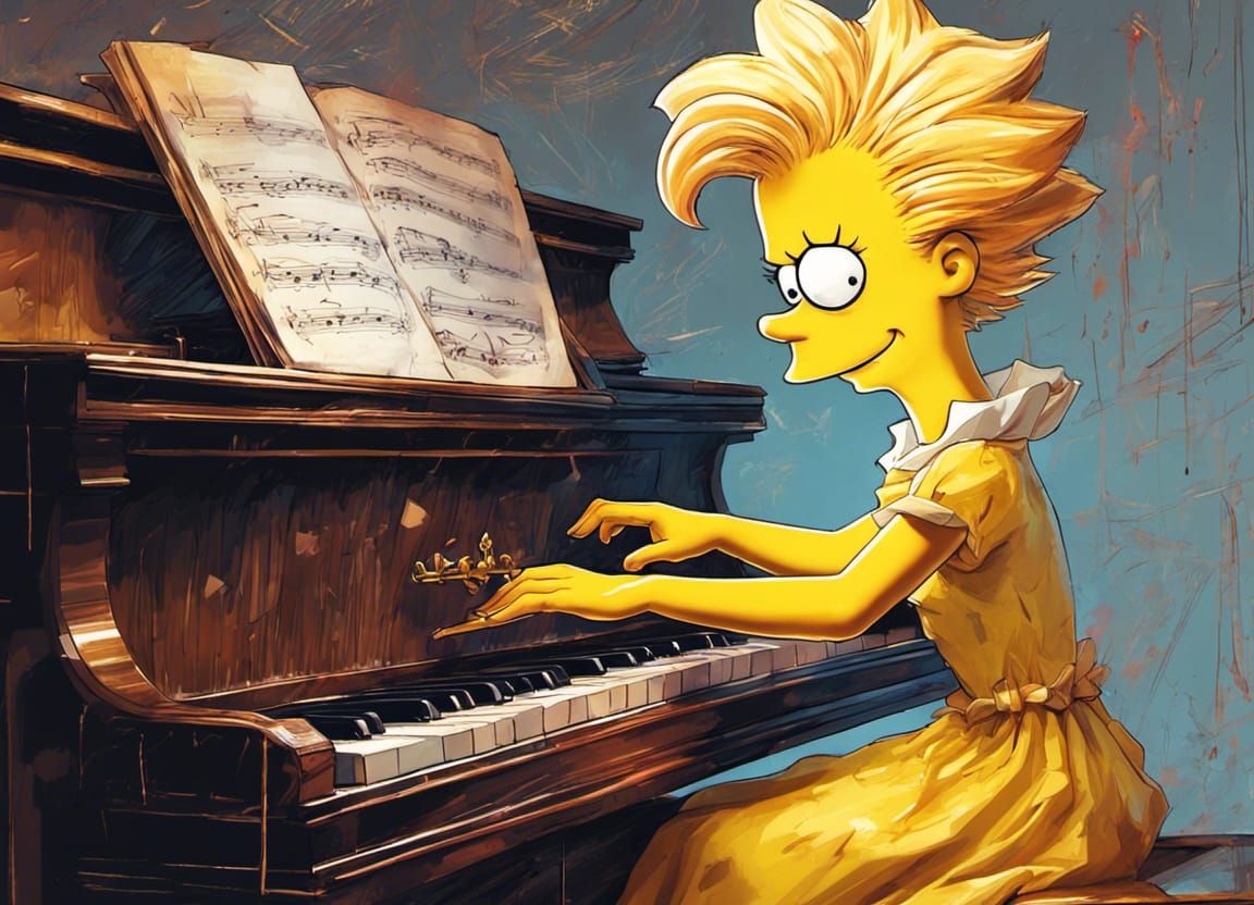 Lisa Simpson on the piano - AI Generated Artwork - NightCafe Creator
