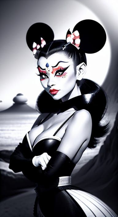 Kabuki Minnie Mouse in an Alien Landscape - AI Art